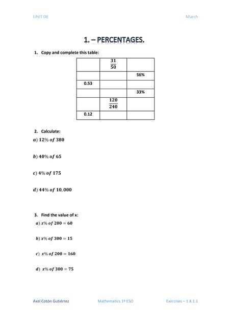 1 ESO - Unit 08 - Exercises 1.8.2 - Proportionality. | PDF