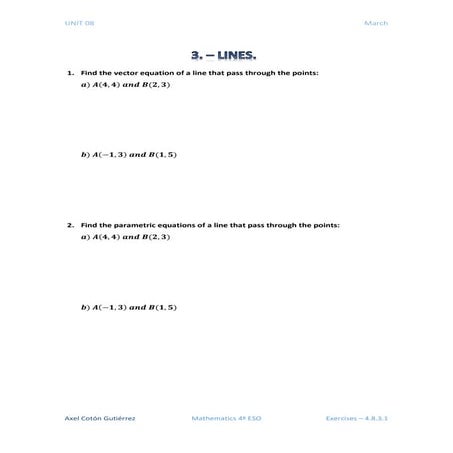 4 ESO Academics - Unit 08 - Exercises 4.8.3. - Lines. | PDF
