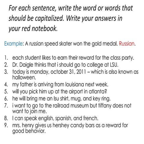Exercises about capitalization | PPTX