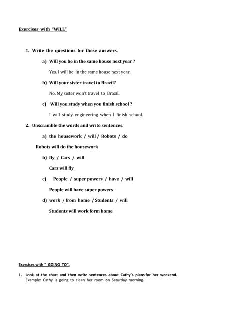 Exercises with will and going to | PDF