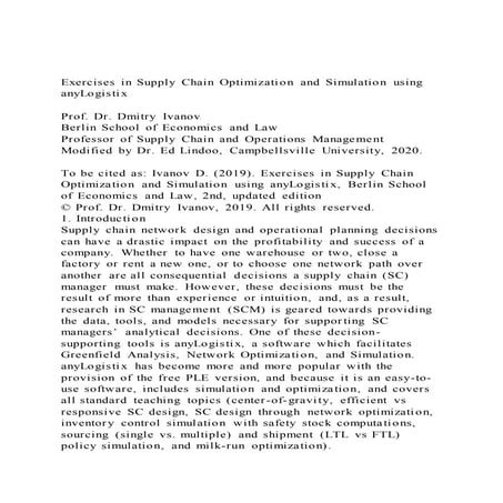 Exercises In Supply Chain Optimization And Simulation Using Any L Pdf