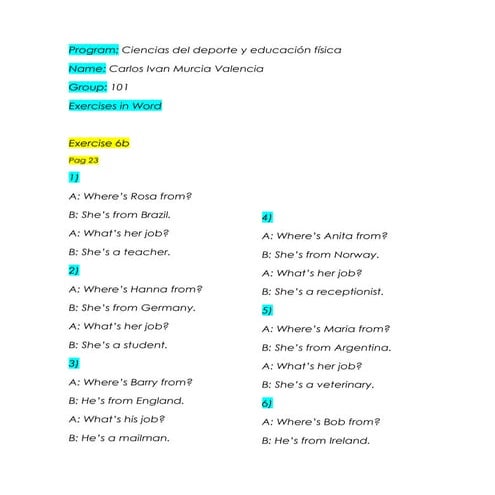 Exercises in word | DOCX
