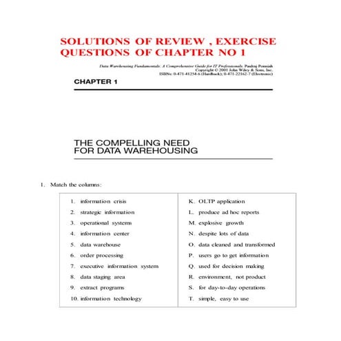 Exercise Solution Of Chapter1 Of Datawarehouse Cs614 Solution Of Exercise Pdf