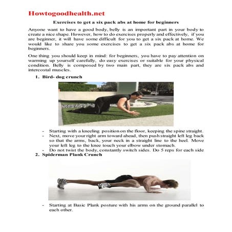Exercises to get a six pack abs at home for beginners | DOCX