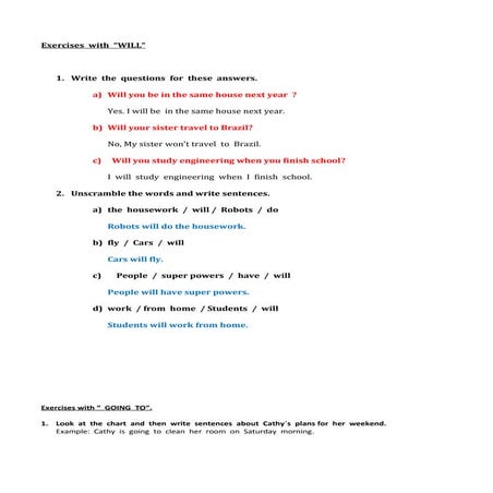 Exercises with will and going to | DOC