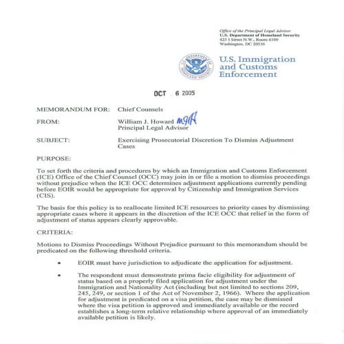 Exercising prosecutorial discretion to dismiss adjustment cases in ...