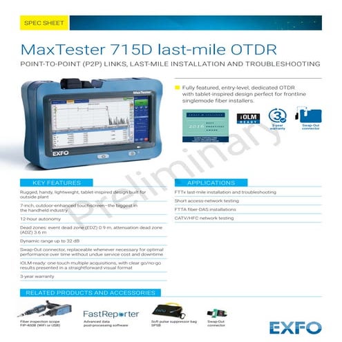 EXFO Maxtester 715D Single-mode Handheld OTDR – INVAS Technologies | PDF