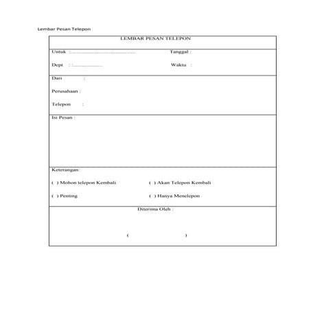 Format lembar pesan telepon | DOCX