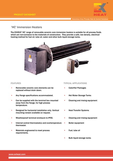 Exheat Flameproof Hazardous Area Industrial Immersion Heaters, Zone 1 ...