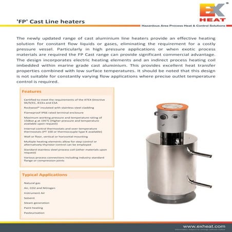 Exheat FP Flameproof Cast Line Heaters Atex, Iec Ex & Csa Zone 1 & Zone ...
