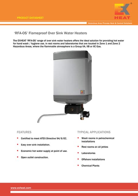 Exheat FP RCH Flameproof Storage Water Heater - Atex Zone 1 & Zone 2 - Spec Sheet | PDF