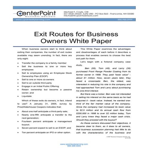 Exit Routes | PDF | Business Administration | Business