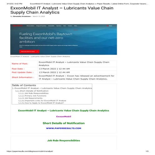 ExxonMobil IT Analyst - Lubricants Value Chain Supply Chain Analytics ...