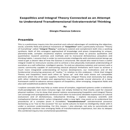 Exopolitics and Integral Theory - Giorgio Piacenza Cabrera (Exopaedia.org) | PDF