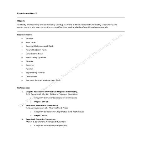 To study Glassware and apparatus used in Pharmaceutical Organic ...