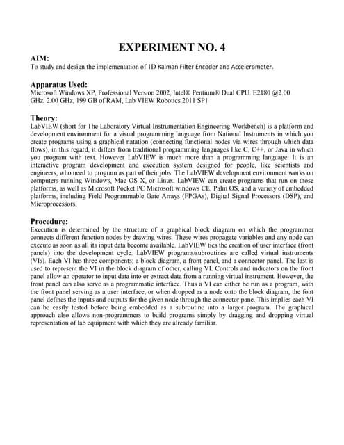 Design The Implementation Of 1d Kalman Filter Encoder And Accelerometer
