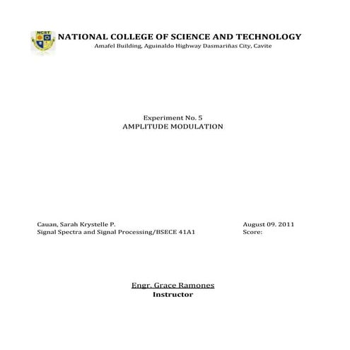 Signal Spectra Experiment Amplitude Modulation Docx Computer Networking Computing
