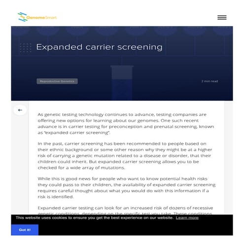 Expanded Carrier Screening - Genomesmart | PDF