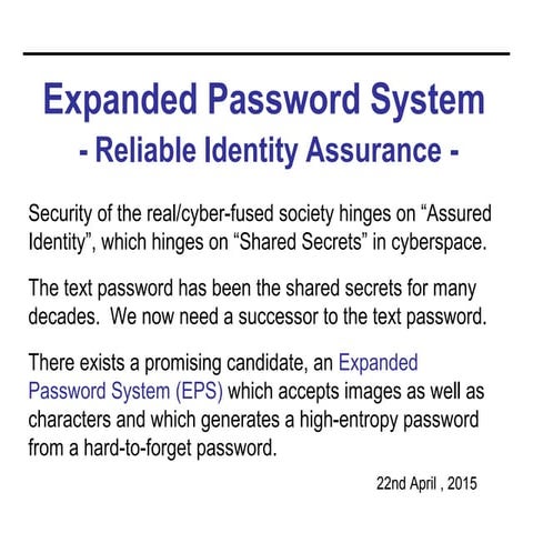 Expanded password system - Reliable Identity Assurance | PPT