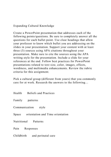 Create a PowerPoint presentation. Choose a culture that you feel | PDF