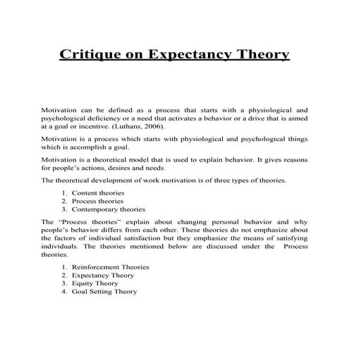 Expectancy theory critique | PDF