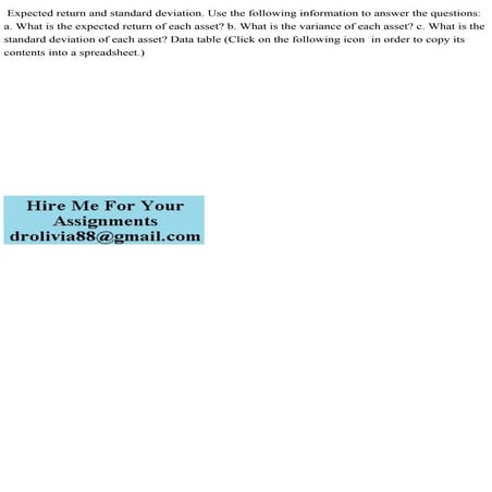 Expected Return And Standard Deviation Use The Following Information 0041