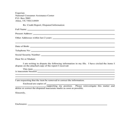 Experian Dispute form | PDF