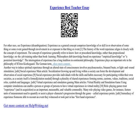 Experience Best Teacher Essay | PDF