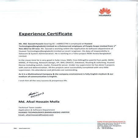 Experience certificate_Huawei | PDF