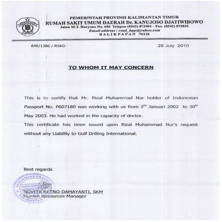 Experience certificate