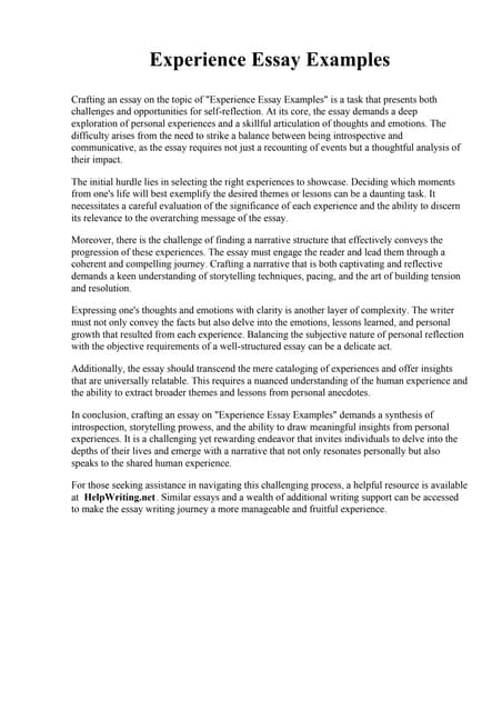 Experience Essay Sample. Gavilan College | PDF