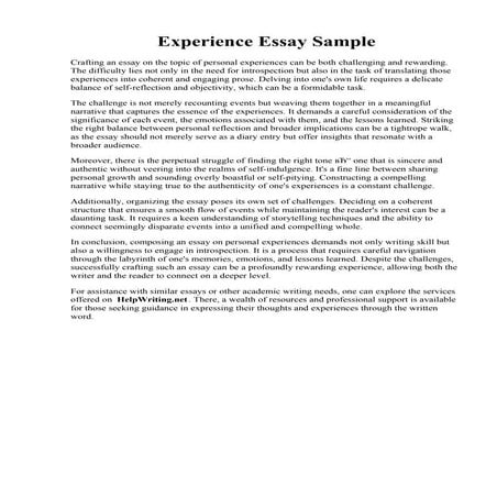 Experience Essay Sample. Writing experience essay sample - Custom Paper ...