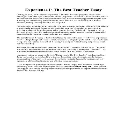 Experience Is The Best Teacher Essay | PDF