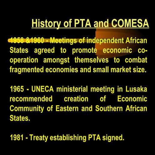 COMMON MARKET FOR EASTERN AND SOUTHERN AFRICA Experience of comesa in ...