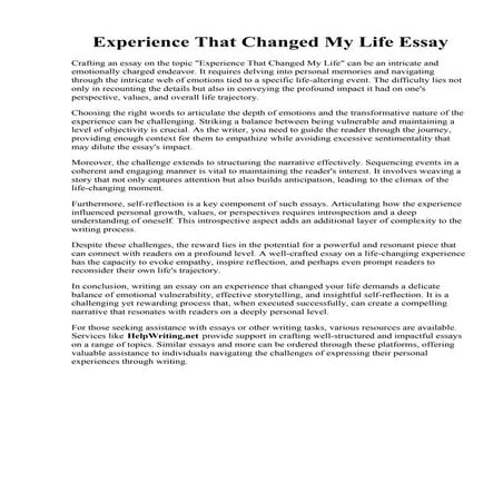 Experience That Changed My Life Essay. Narrative Essay Life Changing ...