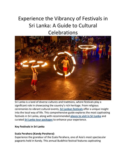 A Guide to the Cultural Festivals of Sri Lanka | PDF | National & Civic Holidays | Holidays