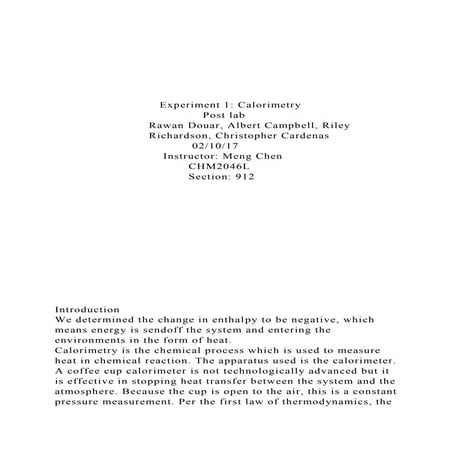 Experiment 1 Calorimetry .docx