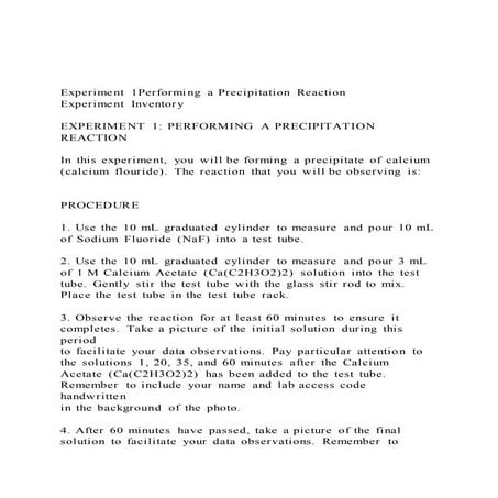 Experiment 1 performing a precipitation reactionexperiment in | DOCX