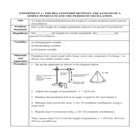 Experiment 1 the relationship between the length of a smple pemdulum ...