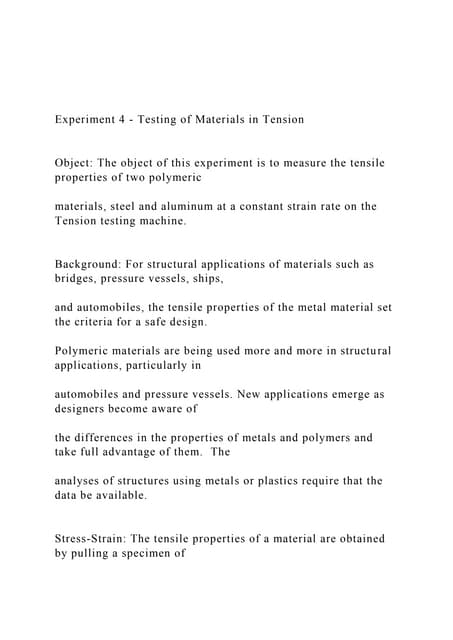 Lab report engineering materials lab - tensile test | DOCX | Physics ...