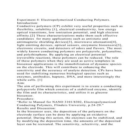 Experiment 4 Electropolymerized Conducting Polymers. In.docx
