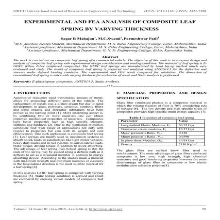 Experimental and fea analysis of composite leaf spring by varying thickness | PDF