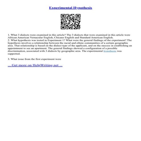 Experimental Hypothesis | PDF