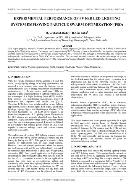 Experimental Performance Of Pv Fed Led Lighting System Employing Particle Swarm Optimization