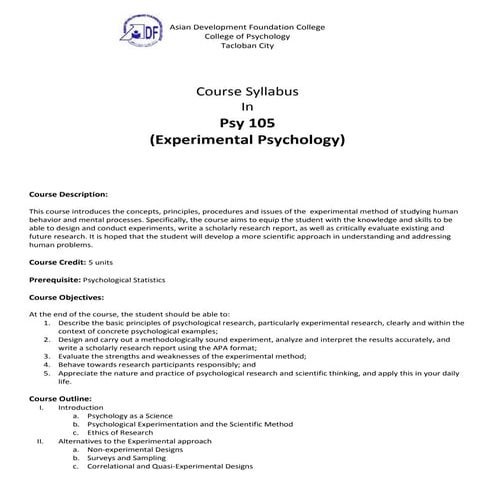 Experimental psychology syllabus | DOCX