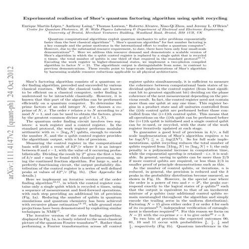 Experimental Realisation Of Shor S Quantum Factoring Algorithm Using Qubit Recycling Pdf