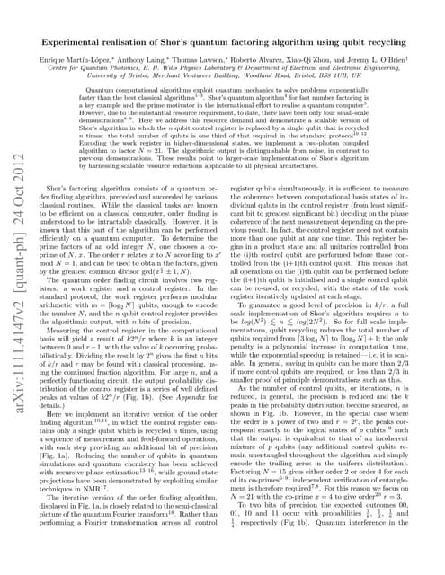 Experimental Realisation Of Shor S Quantum Factoring Algorithm Using Qubit Recycling Pdf