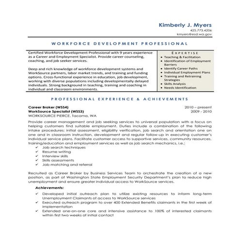 Workforce Development Resume | DOCX