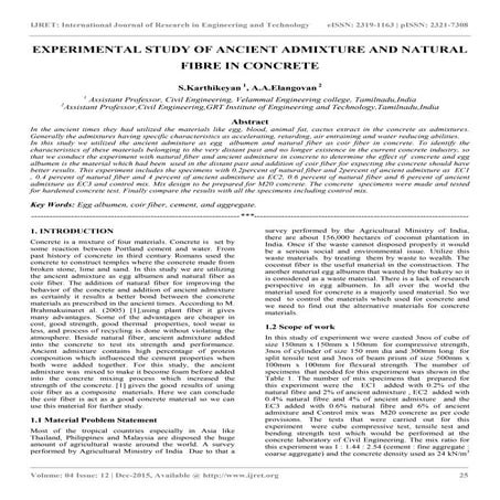 Experimental study of ancient admixture and natural fibre in concrete | PDF