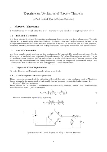 Verification of Thevenin’s Theorem. lab report | DOCX